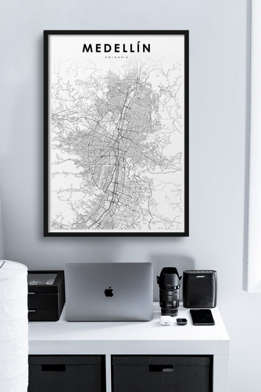 Cuadro Mapa de Medellín | Blanco | BAÚL VINTAGE POSTERS