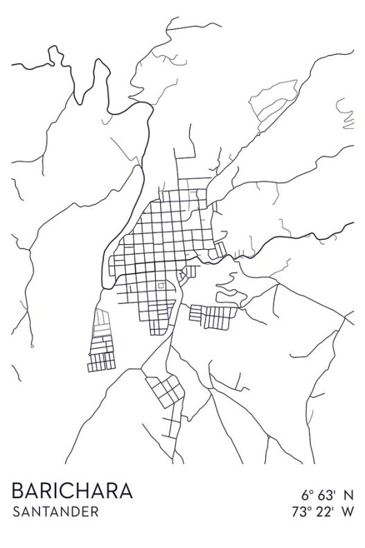 Cuadro Mapa de Barichara, Santander | BAÚL VINTAGE POSTERS